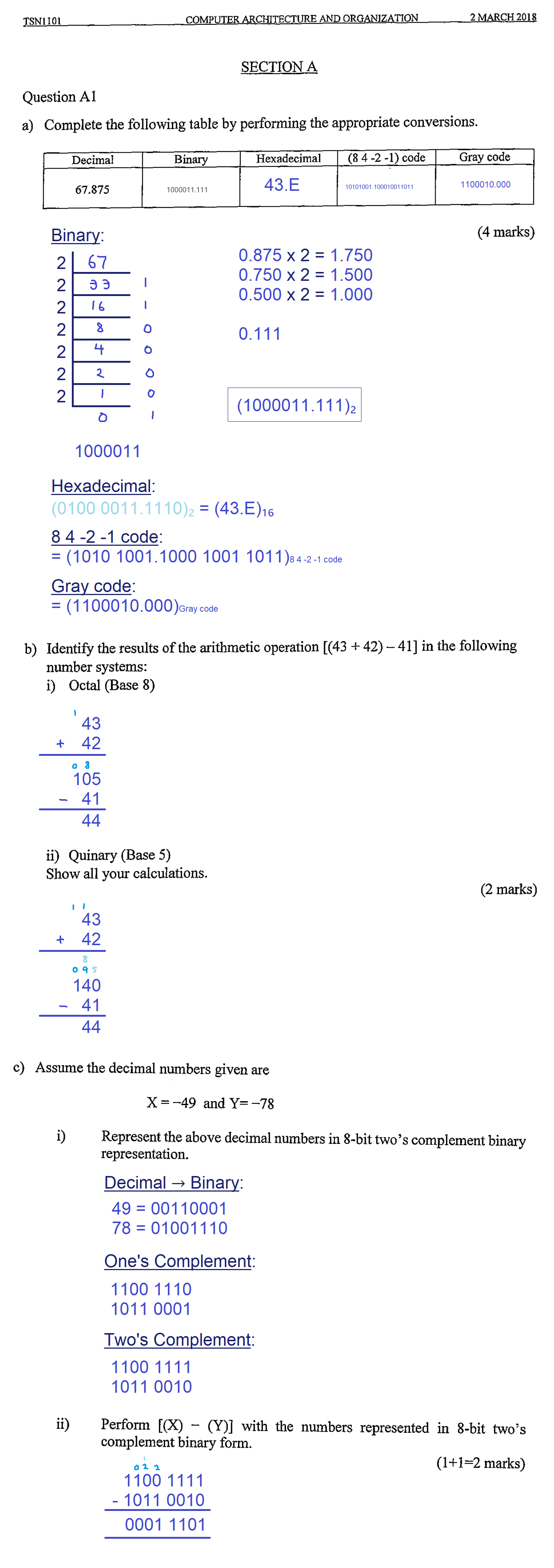 Exam questions - TSN 1101